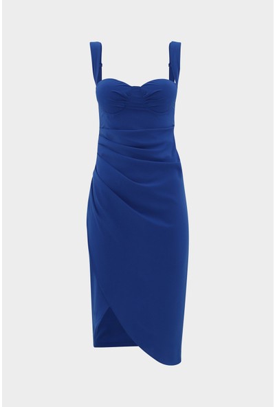 Açelya Okcu Balenli Asimetrik Kalp Yaka Krep Elbise