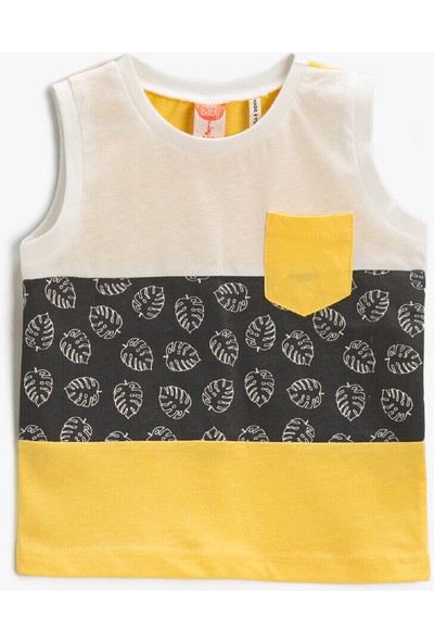 Koton Baskılı Atlet Cep Detaylı Bisiklet Yaka Renk Bloklu Pamuklu