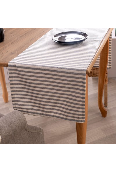 Vivamaison Gri Çizgili Keten Kumaş 42X150 cm Runner Masa Örtüsü Vivamaison Gri Çizgili Keten Kumaş 42X150 cm Runner Masa Örtüsü