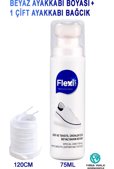 Flexi Care Spor Beyaz Deri ve Kumaş Ayakkabı Boyası 75 Ml. + Beyaz Bağcık Flexi Care Spor Beyaz Deri ve Kumaş Ayakkabı Boyası 75 Ml. + Beyaz Bağcık