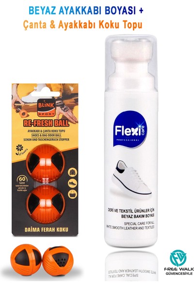 Flexi Care Spor Beyaz Deri ve Kumaş Ayakkabı Boyası 75 Ml. + Ayakkabı & Çanta Koku Topu(Blinksport)