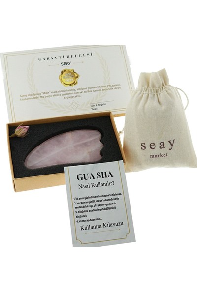 Seay Pembe Kuvars Quartz Guasha Yüz Masaj Aleti Gençleştirici Premium Keseli