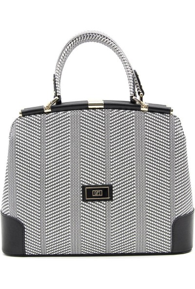 Silver & Polo Silver Polo Siyah Beyaz Üç Bölmeli Kadın El Çantası SP706