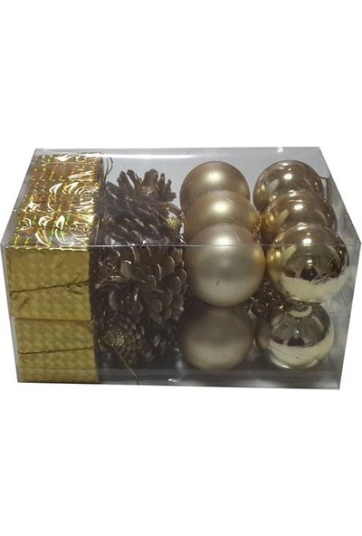 Pazariz 24 Lü Sarı Karışık Yılbaşı Süsü