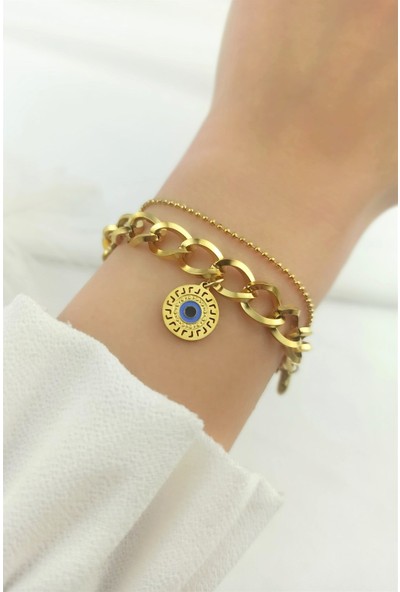 ÇLK Accessories Çelik Iki Sıra Geçmeli Zincir Kalp Çelik Bileklik TRBILEK7991