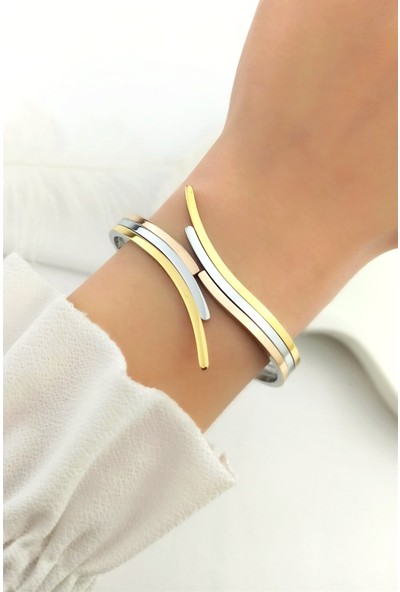ÇLK Accessories Çelik Üç Sıra Kelepçe Çelik Bileklik TRBILEK7996