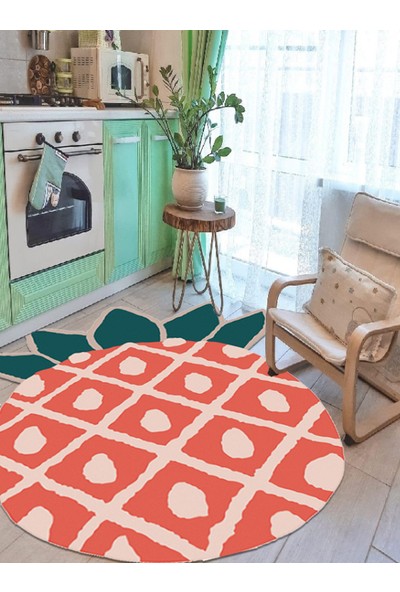 Sihirli Halı Turuncu Özel Üretim Premium Bambu Kalite Yuvarlak Dijital Baskı Mutfak Halısı