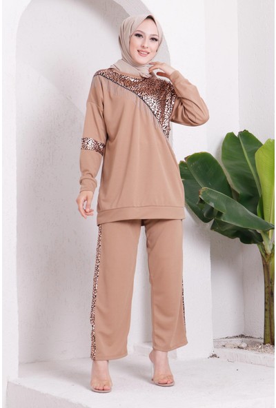 İmaj Butik Zincir Püsküllü Varaklı Tesettür Ikili Takım/camel