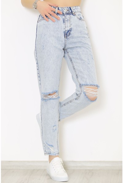 Lazerli Kot Pantolon Buzmavi