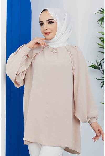 İmaj Butik Balerin Broş Detaylı Tesettür Tunik/kemik