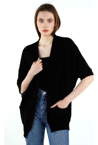 Açelya Kadın Cep Detaylı Fakir Kol Triko Hırka