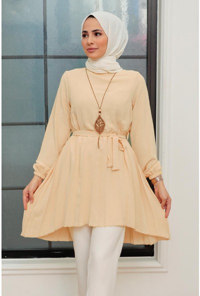 Neva Style - Kemerli Bej Tesettür Tunik 4103BEJ Neva Style - Kemerli Bej Tesettür Tunik 4103BEJ