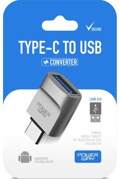 Powerway Type-C To USB 3.0 (Yüksek Hızlı) Veri Aktarımı Otg Çevirici Dönüştürücü Adaptör Powerway Type-C To USB 3.0 (Yüksek Hızlı) Veri Aktarımı Otg Çevirici Dönüştürücü Adaptör