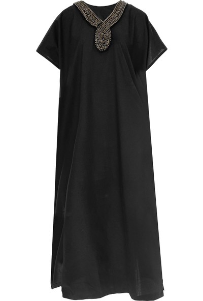 MAREVER FASHION El Işi Lame Yaka Siyah Yazlık Plaj Elbisesi MAREVER FASHION El Işi Lame Yaka Siyah Yazlık Plaj Elbisesi