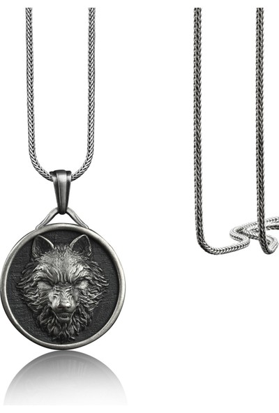 Bysilverstone Vahşi Kurt Madalyon Gümüş Kolye