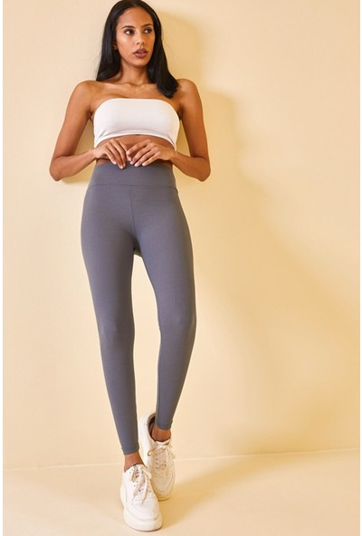 333 Kadın Fittilli Yüksek Bel Toparlayıcı Kaşkorse Füme (Gri) Tayt