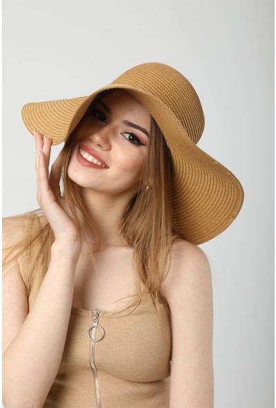 Luminos Butik Kadın Geniş Hasır Krem Şapka