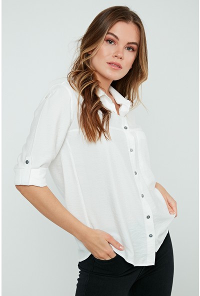 Lela % 100 Pamuklu Tek Cepli Gömlek Bayan Gömlek 51427411L