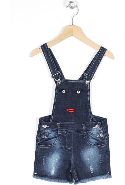 Zepkids Kız Çocuk Yüz Nakışlı Salopet 3-7 Yaş