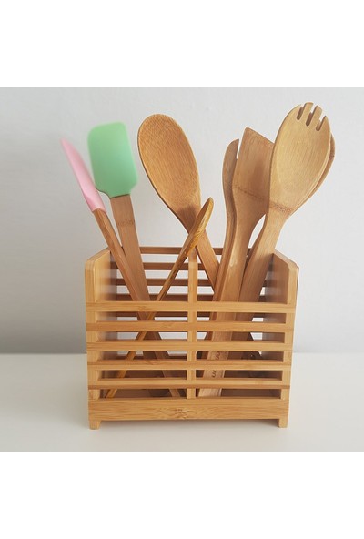 Bundera Tezgah Üstü İki Bölmeli Bambu Kaşıklık