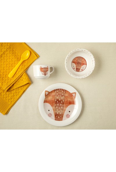 English Home Fox Melamin Bebe Mama Takımı 21 Cm+ 8x6,5 CM+14X4,5 cm Kiremit