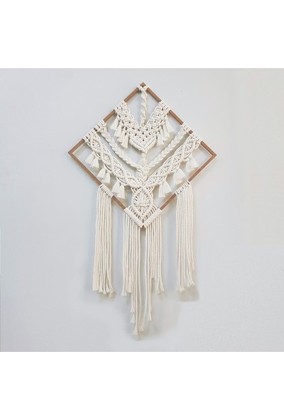 Limenis Kare Kasnaklı Makrome Rustik Duvar Dekoru / Bohem Duvar Aksesuar / Ofis Balkon Süsü Limenis Kare Kasnaklı Makrome Rustik Duvar Dekoru / Bohem Duvar Aksesuar / Ofis Balkon Süsü