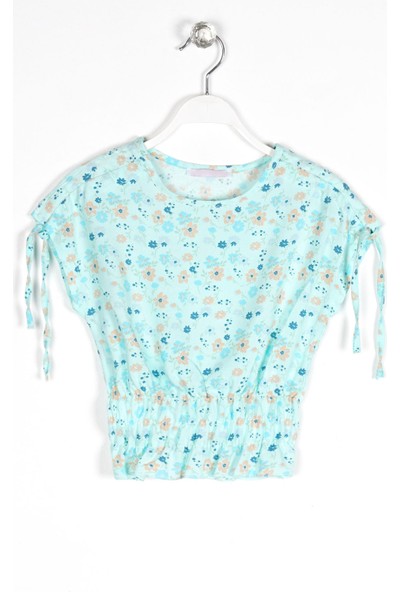 Zepkids Kız Çocuk Bel Büzgülü Omuzları Bağcıklı Çiçek Baskılı Bluz 8-12 Yas
