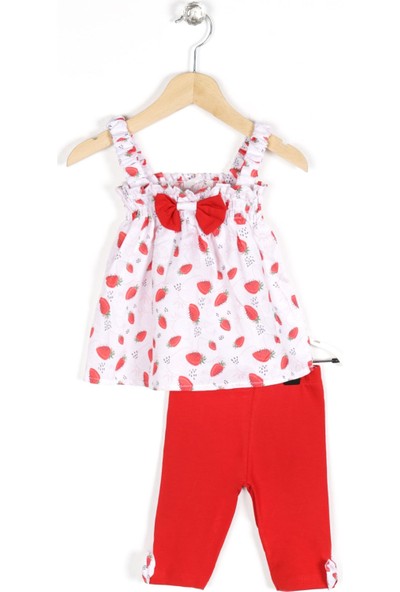 Kız Çocuk Çilek Baskılı Askılı Taytlı Takım 2-5 Yaş