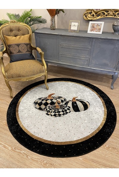 Brillant Lucio Damalı Balkabağı Desen Yuvarlak Saçaksız Deri Taban Leke Tutmaz Mutfak Halısı