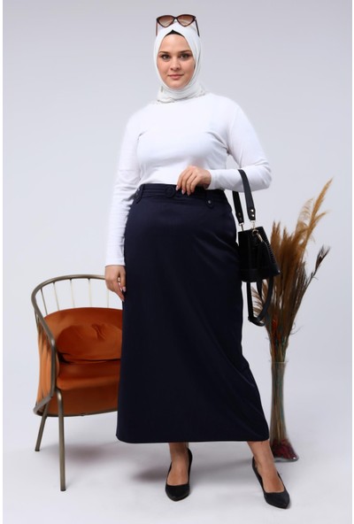 FERACE Kadın Büyük Beden Yüksek Bel Kalem Etek Astarlı