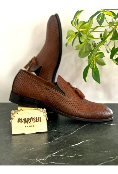 Makkosen Kahverengi Örme Desenli Deri Ayakkabı Makkosen Kahverengi Örme Desenli Deri Ayakkabı