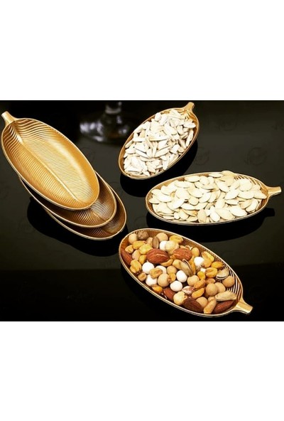 HGüneyli Yaprak Figürlü Çerezlik - Gold Sunumluk 6 Lı Set