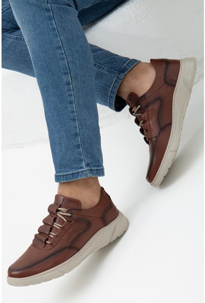 Deri Sneakers Ayakkabı Kahverengi Spor Ayakkabı