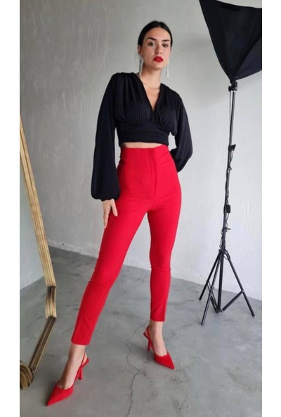 Beri Butik Kadın Dar Paça Kırmızı Pantolon Beri Butik Kadın Dar Paça Kırmızı Pantolon