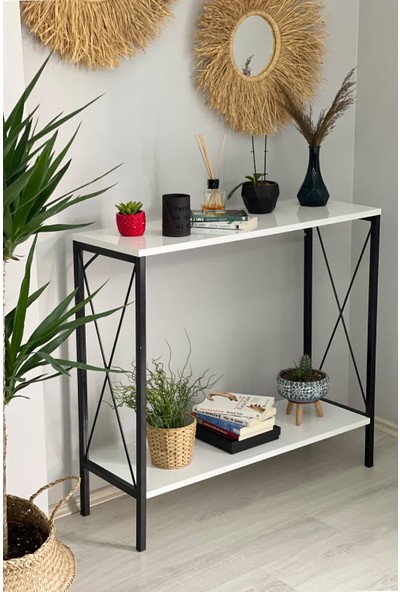Metal Siyah Ayak Beyaz Raf Dresuar Metal Siyah Ayak Beyaz Raf Dresuar