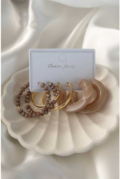 Clariss Kahverengi Kristal Boncuklu Çoklu Küpe Seti