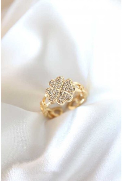 Clariss Zirkon Taşlı Altın Kaplama Yonca Kadın Yüzük