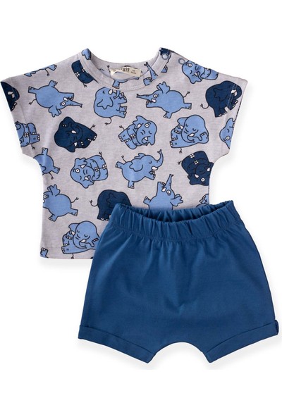 Desenli Şortlu Takım 0-3 Yaş Gri Melanj