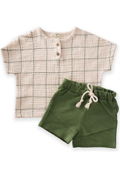 Ekose Baskılı Kapri Takım 1-6 Yaş Ekru/yeşil Ekose Baskılı Kapri Takım 1-6 Yaş Ekru/yeşil