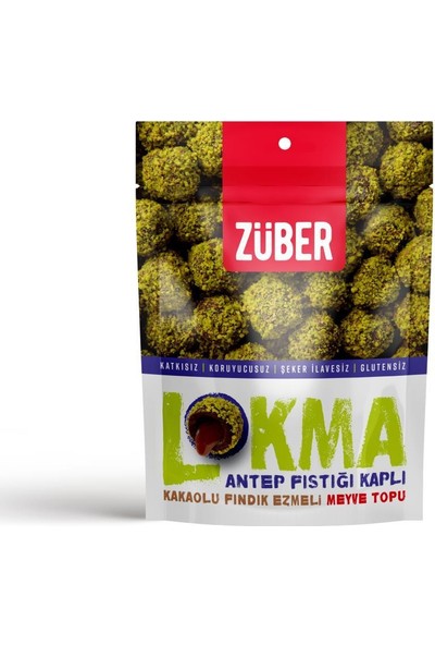 Züber Lokma Antep Fıstığı Kaplı Kakaolu Fındık Ezmeli Meyve Topu 96 gr x 12 Paket Züber Lokma Antep Fıstığı Kaplı Kakaolu Fındık Ezmeli Meyve Topu 96 gr x 12 Paket