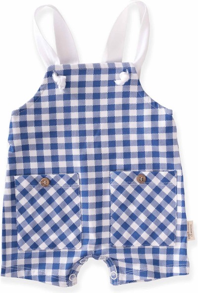 Cigit Geniş Pötikareli Askılı Şort Tulum 0-3 Yaş Mavi