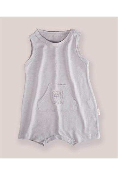 Cigit Ev Nakışlı Kanguru Cepli Tulum 0-4 Yaş Gri