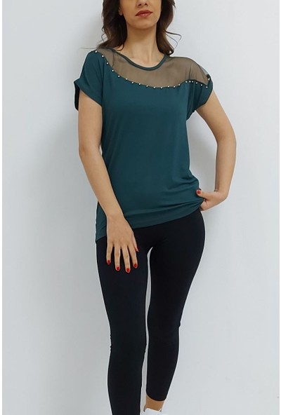 Zavanza Omuz Tüllü Incili Bluz Petrol Zavanza Omuz Tüllü Incili Bluz Petrol