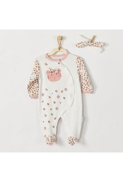 Andywawa AC22054 Cute Leopard Bebek Tulum Takım Ekru