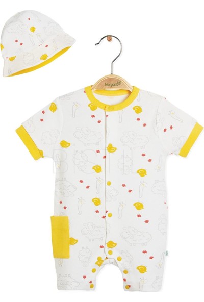 Bibaby Biorganic Moons Live Desenli Şort Tulum 60577 Sarı Grimelanj