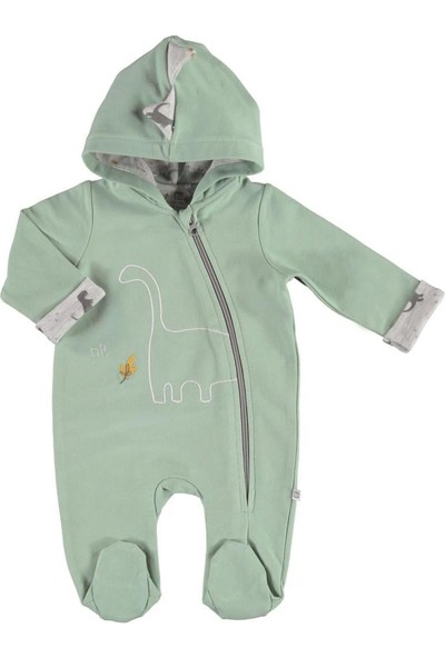 Bibaby Biorganic Gamer Dınazours Uzun Kol Kapşonlu Tulum 60548 Yeşil Gri