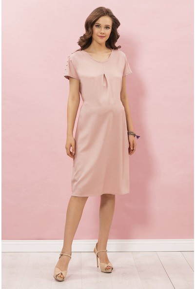 Even Fashion Kolu Incili Kısa Hamile Elbise