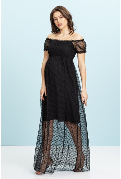 Even Fashion Puantiye Desenli Tül Abiye Hamile Elbise