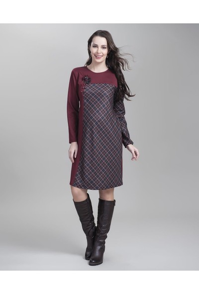 Kareli Kombin Kısa Hamile Elbise