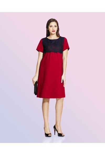 Dantel Aksesuarlı Kısa Hamile Elbise